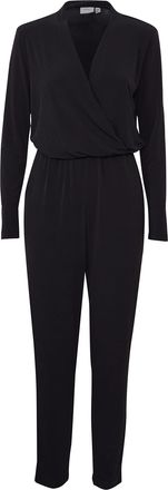 Ichi IHLIMA JU Damen langer Jumpsuit Overall Einteiler mit V-Ausschnitt Langarm mit Stretch-Anteil, Größe:XXL, Farbe:Black (10001)