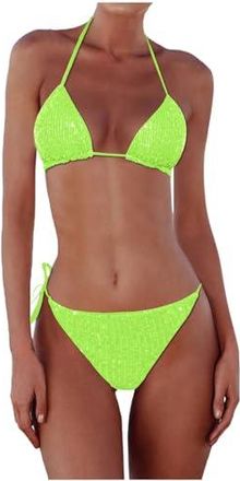 Generic Maillot de Bain Femme Bikini Sexy Maillot de Bain Femme Paillettes, Bikini Triangle Color&eacute;, Maillot de Bain Sexy pour Plage et Pool Parties