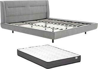 Vente-Unique Bett 180 x 200 cm - Boucl&eacute;-Stoff - Grau + Matratze - ISYDE