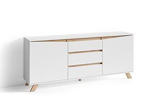 Byliving Sideboard VALENTIN / Kommode Artisan Eiche hell-braun mit wei&szlig; / Schrank mit 2 T&uuml;ren und 3 Schubk&auml;sten / im Scandi-Style / Grifflos / B 180, H 80, T 3