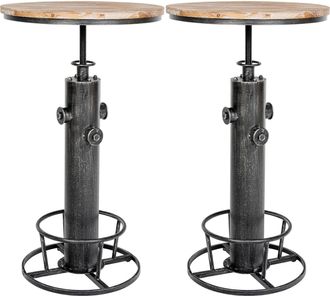 Clp 2er Set Stehtische Ruhr I H&ouml;henverstellbare Bartische mit Fu&szlig;ablagen I Tischgestelle aus Metall und Tischplatten aus Kiefernholz, Farbe:antik Silber