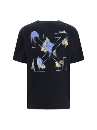 Off-white Womens Arrow Out Flower T-Shirt Black Balsam Green Cotton T-Shirts And Polos