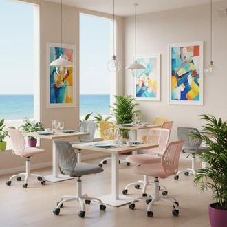 Furniture R Restaurantstuhl ergonomischer Drehstuhl ohne Armlehnen, höhenverstellbar, Netzrückenlehne, Metallfuß mit Rollen, 38x40cm Sitz, 32cm Rückenlehne, bis 1