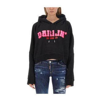 Dsquared2 Femme, Sweatshirts et sweats &agrave; capuche, Noir, Taille: 36 FR SweaT-shirt en coton avec logo