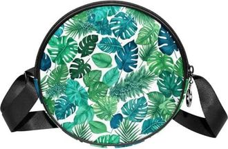 Generic Petit sac &agrave; bandouli&egrave;re Circle pour femme, motif feuille dart, sac &agrave; dos &agrave; bandouli&egrave;re avec fermeture &eacute;clair, bretelles r&eacute;glables, sac &agrave; main rond d&eacute;c