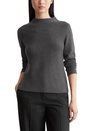 Marc O'Polo Damen Strickpullover aus Bio-Baumwolle mit Stehkragen, Grau (Deep Grey Melange), M