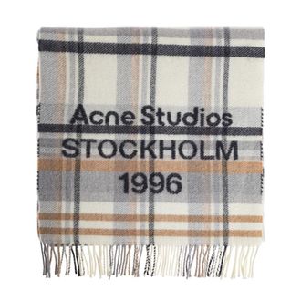 Acne Studios unisex, Accessoires, Gris, Taille: ONE Size Check logo scarf - Wide