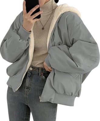 Minetom Femme Manches Longues Manteau Zipp&eacute; Automne Hiver Parka Veste &agrave; Capuche Casual Chaud Doubl&eacute; Polaire Blouson avec Poches A Bleu L