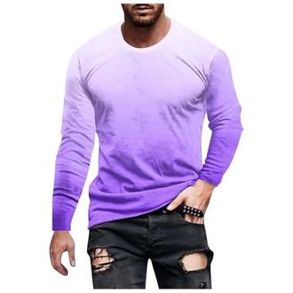 Generic T-shirt pour homme, d&eacute;contract&eacute;, doux et confortable, en coton, avec petit imprim&eacute; et col rond pour homme, Violet clair, XXL