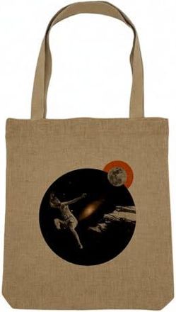 Fabulous Sac Shopping Tote Bag Aspect Lin - Saut Galactique Espace Lune Collage Art Surr&eacute;alisme - Sac de Courses Toile Epaisse 360g Beige Naturel Cabas Port&eacute; E