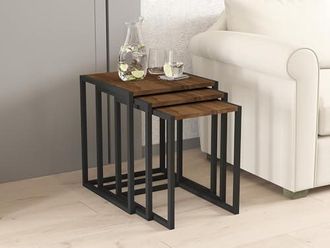 Hanah Home Stylish Nesting Table Set (3 Pieces) - Black & Walnut, 100% Melamine Coated, Iron Legs, Large: 44x52x45cm, Medium: 39x49x45cm, Small: 34x46x45cm | Per