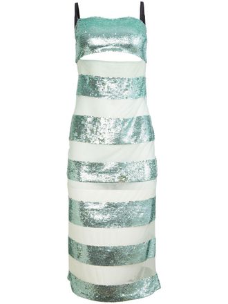 Fleur du Mal Midikleid mit Paillettenstreifen - Grün