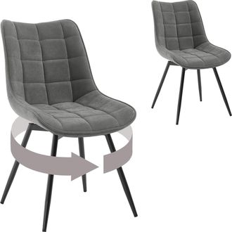 Woltu Esszimmerstühle drehbar 2er Set Küchenstuhl Polsterstuhl Wohnzimmerstuhl Sessel mit Rückenlehne, Sitzfläche aus Samt, Metallbeine, Dunkelgrau EZS86dgr