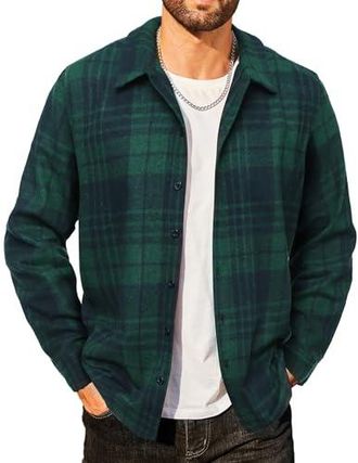 Coofandy Chemise en flanelle &agrave; carreaux pour homme - Manches longues - D&eacute;contract&eacute;e - Boutonn&eacute;e - Coupe normale - Costume traditionnel - Chemise de b&ucirc;cheron, B
