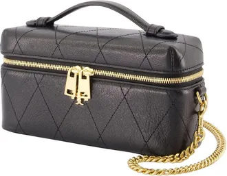 Tory Burch Womens Charlie East West Vanity Case - Tory Burch Leather Black Calfskin Accessories Vanity-Case