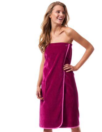 Morgenstern Saunakilt Damen Saunahandtuch mit Knopf und Tasche 100% Baumwolle Frottee Oeko-TEX 90 x 145 cm Handtuch mit Gummizug Katja Fuchsia