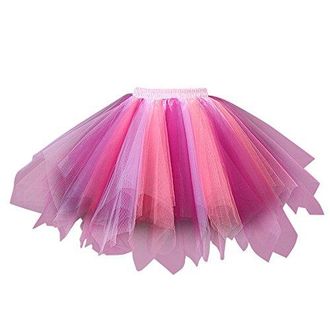 Generic D&eacute;guisement Carnaval Femme Tulle- Jupe Tutu Femme &agrave; Blocs de Couleurs,Jupes Taille &eacute;lastique Ourlet Volant&eacute; Carnaval Costumes Bouffante Jupes Multi-La