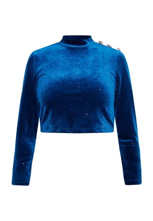 Faina Samtshirt mit Glitzer Damen Smaragd Blau