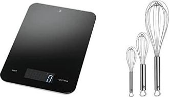 WMF Digitale Küchenwaage 23 x 15 x 2 cm, Backwaage, 5kg Maximalgewicht, schwarz & Profi Plus Schneebesen Set 3-teilig, Cromargan Edelstahl teilmattiert, R