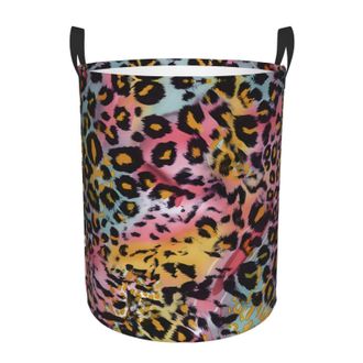 Generic Farbenfroher Leopardenprint Aufbewahrungskorb Rund Korb Aufbewahrung Stehender W&auml;schetonne F&uuml;r Decken Lagerung Waschk&uuml;che
