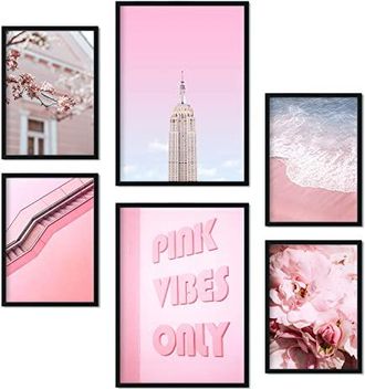 Nacnic Ensemble de 6 affiches La vie en rose. Impressions dart mural esth&eacute;tiques pour conception de chambre &agrave; coucher ou de salon. Tailles A3 et A4. Sans cad