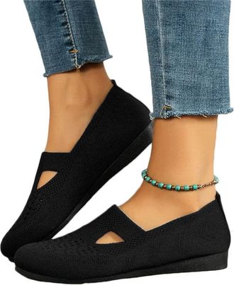 Onsoyours Damen Bequem Slip On Sneakers Mesh Leichte Atmungsaktiv Freizeitschuhe Outdoor Gestrickte Loafers Gehen Flache Schuhe A Schwarz 40 EU