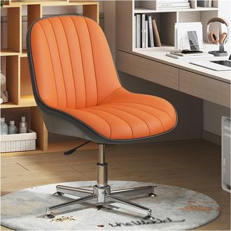 Generic Armloser B&uuml;rostuhl ohne Rollen - Ergonomischer Drehstuhl aus PU-Leder mit breiter Sitzfl&auml;che f&uuml;r Schminktische, h&ouml;henverstellbar