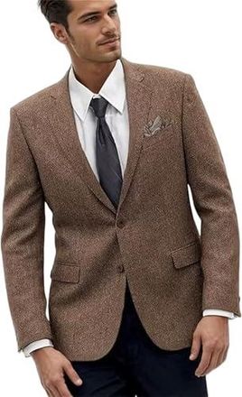 Generic Blazer en tweed pour homme avec coudières, trench-coat vintage, manteaux de sport, veste formelle à revers en pointe, manteau daffaires, marron clair,