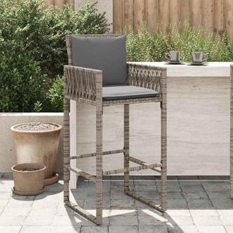 vidaXL Garten-Barhocker mit Kissen 2 Stk. Grau Poly Rattan - Vidaxl