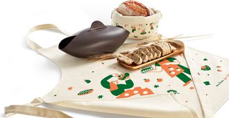 Lékué 3000118 Home Baker Set, Brotkasten, Schürze und Brotbeutel, Silikon, braun