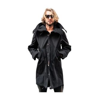 Ten c Homme, Manteaux, Noir, Taille: L Parka Fishtail Noire avec Patine Unique