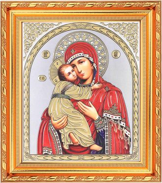 NKlaus Gottesmutter von Wladimir - Ikone im Rahmen mit Glas 21x18cm - Ikonografie 16577