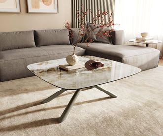 DELIFE Couchtisch Edge Boot 90x90 cm Keramik Minas Melange Sarity Metall Effektfinish Titan, Couchtische