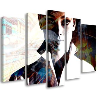 Feeby 5-teilig Vlies Leinwandbild 200x100 cm Audrey Hepburn Portr&auml;t Abstraktion Wanddeko Design Kunstdruck Zimmerdeko Bilderwand Schauspielerin Popkultur Ik