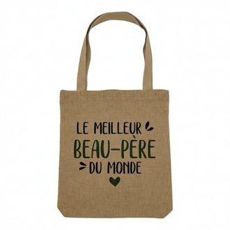 Fabulous Sac Shopping Tote Bag Aspect Lin - Le Meilleur Beau-P&egrave;re du Monde Famille - Sac de Courses Toile Epaisse 360g Beige Naturel Cabas Port&eacute; Epaule Solide 