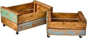 Novità Home coffrets en bois set 1/2, marron, bleu clair