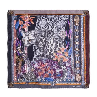 Etro Homme, Accessoires, Bleu, Taille: ONE Size Pochette de Costume en Soie avec Imprim&eacute; L&eacute;opard Plac&eacute;