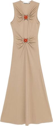 CHRISTOPHER ESBER Gerafftes Maxikleid mit Schmuckstein - Nude