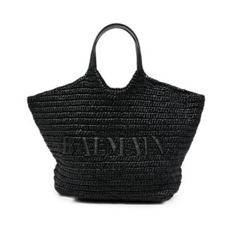 Balmain Sac port&eacute; &eacute;paule tress&eacute; avec logo brod&eacute; - Femme - Sacs - Noir - Taille: ONE Size