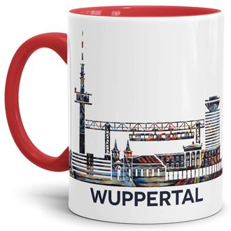 Tassendruck Wuppertal-Tasse Skyline - Kaffeetasse/Silhouette/Becher/Souvenir/St&auml;dte-Tasse/Mug/Cup/Beste Qualit&auml;t - 25 Jahre Erfahrung - Innen & Henkel Rot