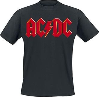 AC/DC Red Logo Homme T-Shirt Manches Courtes Noir XXL 100% Coton Regular/Coupe Standard