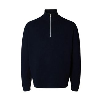 Selected Teller Knit Half Zip Polo - - Knitwear - Herren - Blau - M