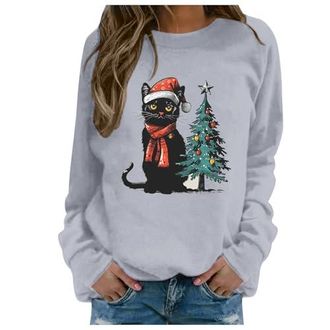 Generic Pull Moche Noel Femme des Pulls de Noël Sweatshirt Pull Automne Hiver pour Femme Imprimé Chat de Noël (sans Capuche)