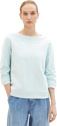 Tom Tailor Damen 1035341 Sweater mit Struktur & gerafftem &Auml;rmel, 30463 - Dusty Mint Blue, XXS