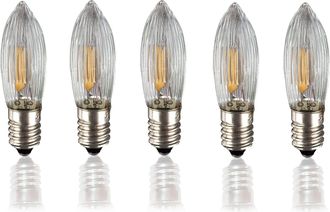 Hellum Ersatz-Kerzen für Schwibbogen LED, 5 Stück 8V 0,3W Riffelkerze für Weihnachtsbaum Kerzen Lichterketten innen mit 30 Brennstellen, Birnen für Lichterbo