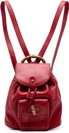 Gucci Rucks&auml;cke - Leather Bamboo Drawstring Backpack - Gr. unisize - in Rot - f&uuml;r Damen