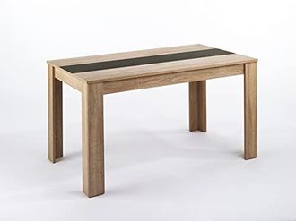 Byliving Esstisch Nori/Moderner K&uuml;chentisch in Eiche-Optik/Einlegeplatte wendbar in schwarz oder wei&szlig;/Go&szlig;er Tisch / 160 x 90, H 75 cm