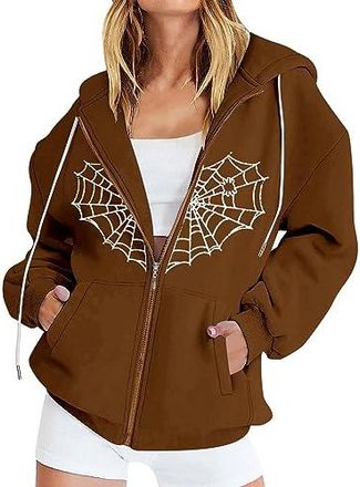 Generic Veste polaire confortable pour femme - Sweat à capuche imprimé - Veste rembourrée ample à fermeture éclair - Vêtement dextérieur pelucheux pour lhiver