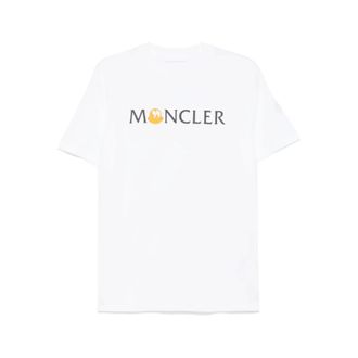 Moncler Homme, Tops, Blanc, Taille: 2XL T-shirt col rond avec logo imprimé