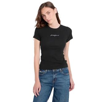 Guess Femme, Tops, Noir, Taille: 38 FR T-shirt noir Triangle pour femmes